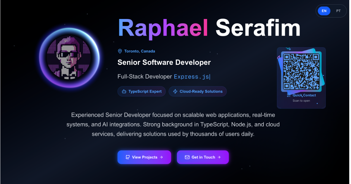 Software Developer Toronto | Raphael Serafim | PHP React Node.js Expert